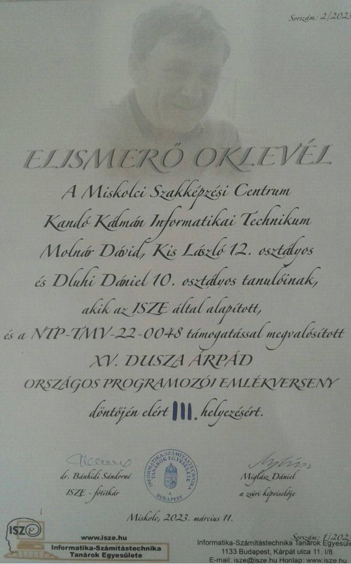Dusza Árpád Országos Programozói Emlékverseny | Hírek | Miskolci SZC ...